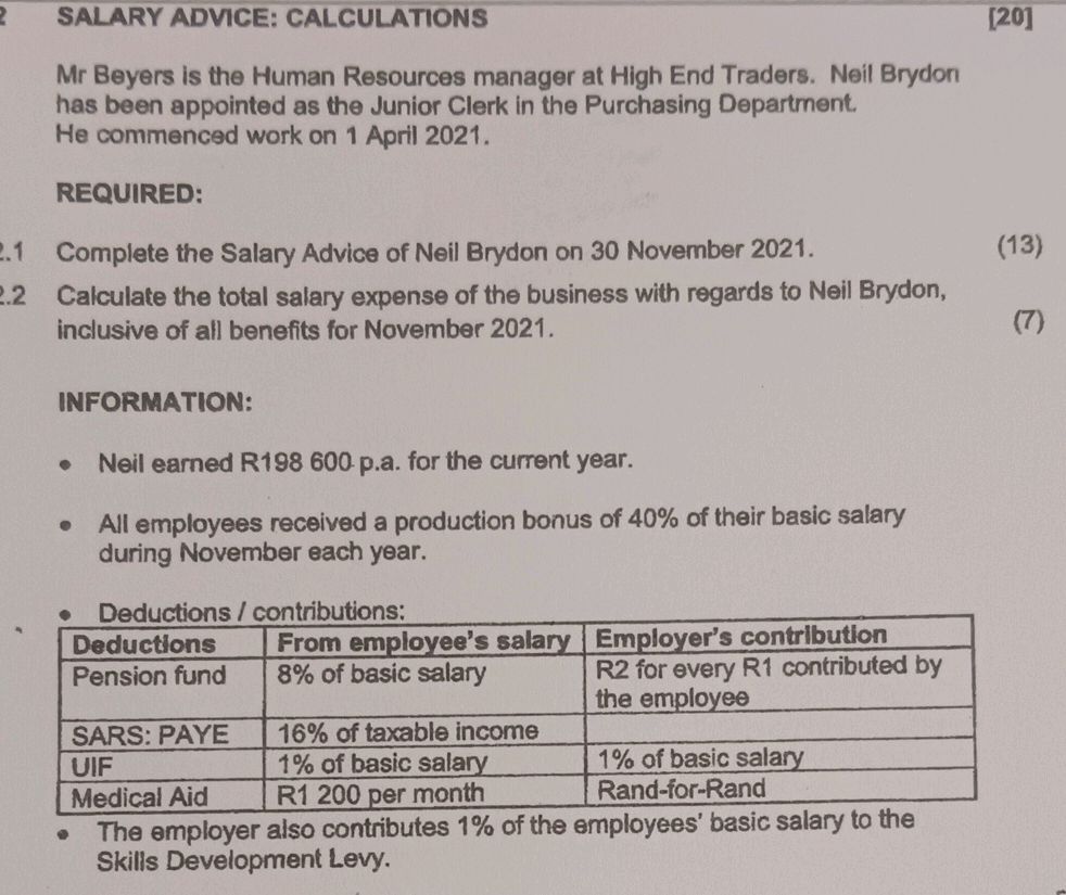 2 SALARY ADVICE: CALCULATIONS Mr Beyers is | StudyX