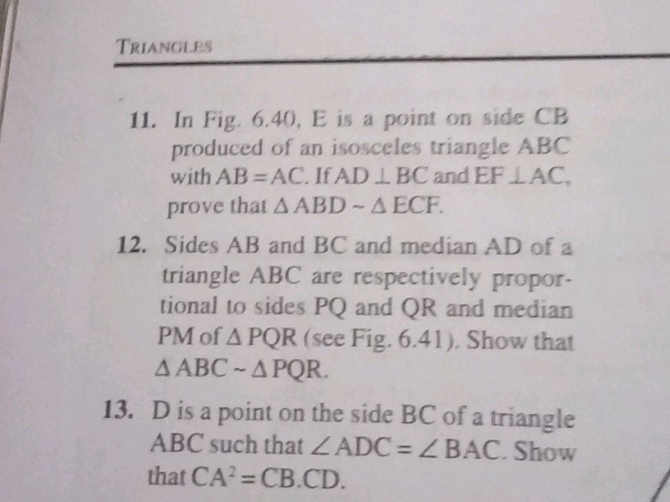 11. In Fig. 6.40, E is a point on side CB | StudyX