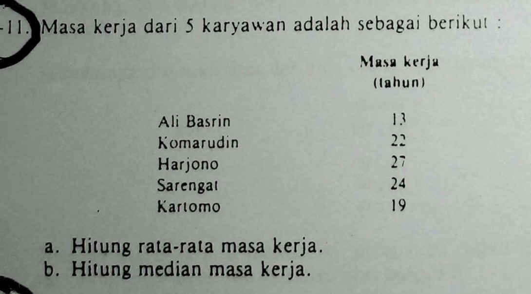 -11. Masa kerja dari 5 karyawan adalah | StudyX