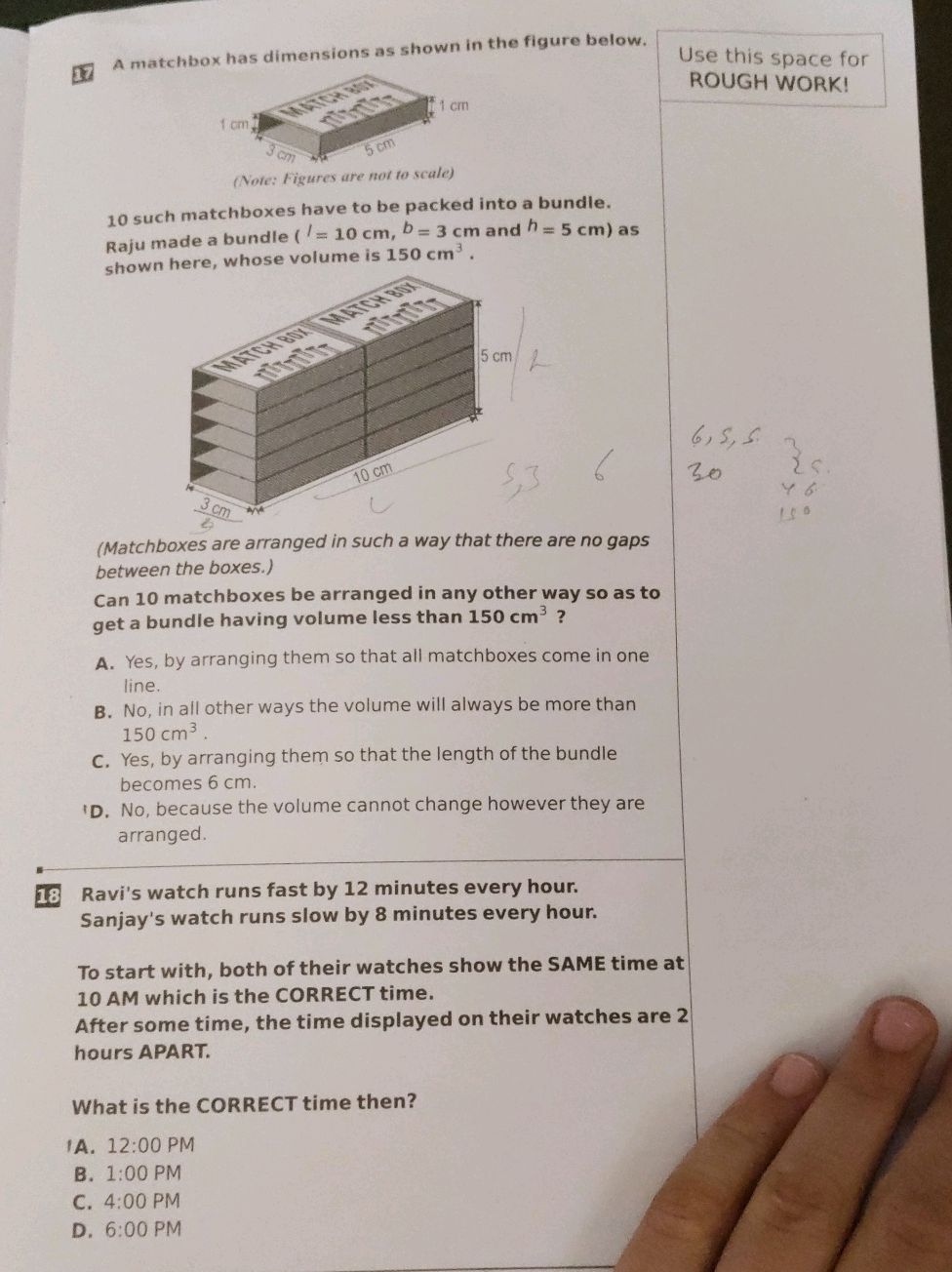 17 A matchbox has dimensions as shown in the | StudyX