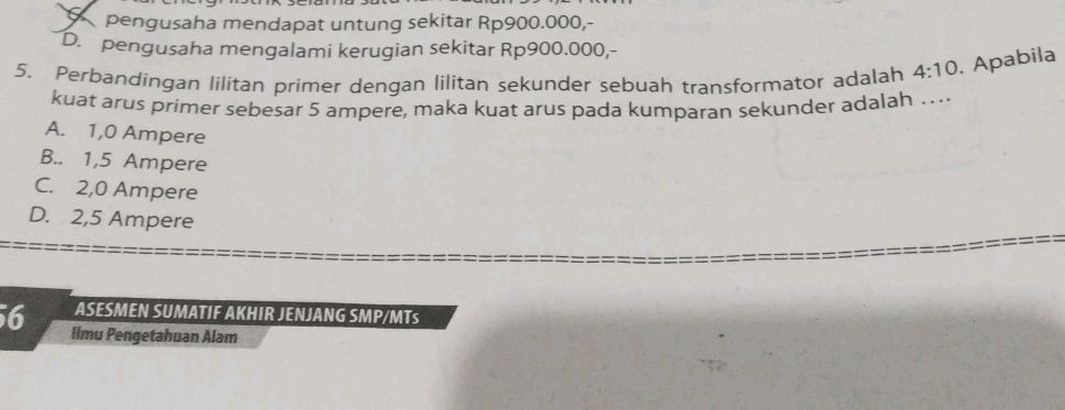 5. Perbandingan lilitan primer dengan | StudyX