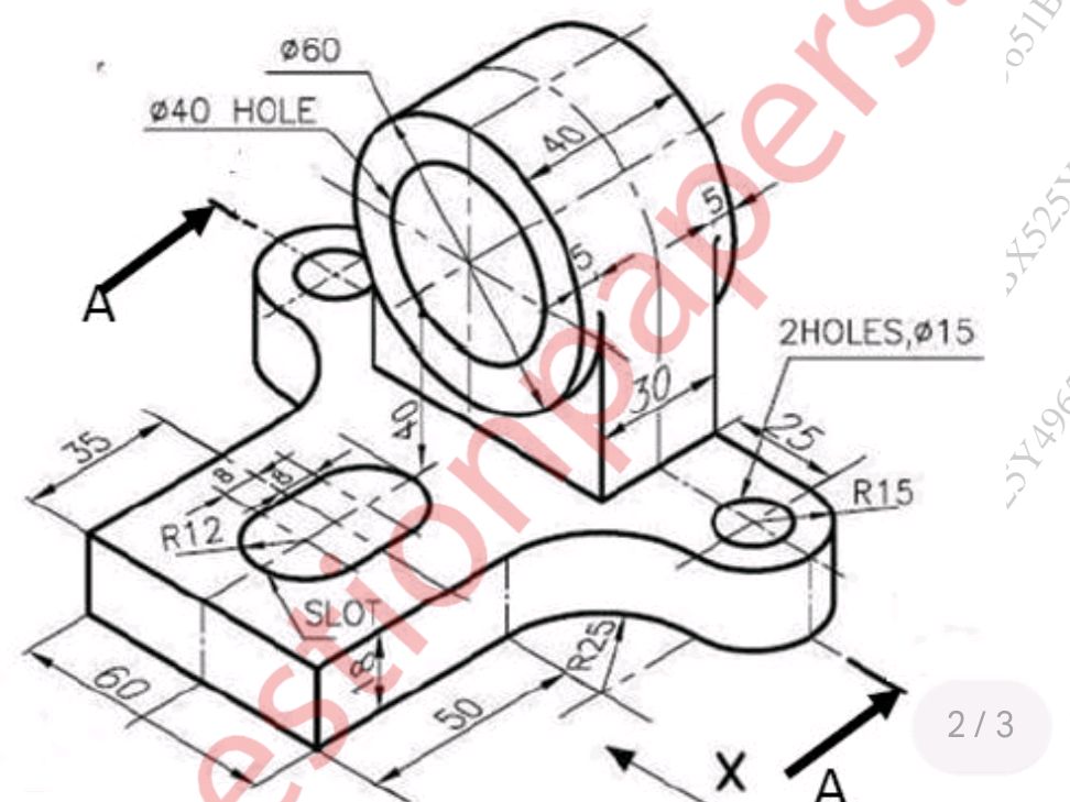 The image is a 3D engineering drawing of a | StudyX