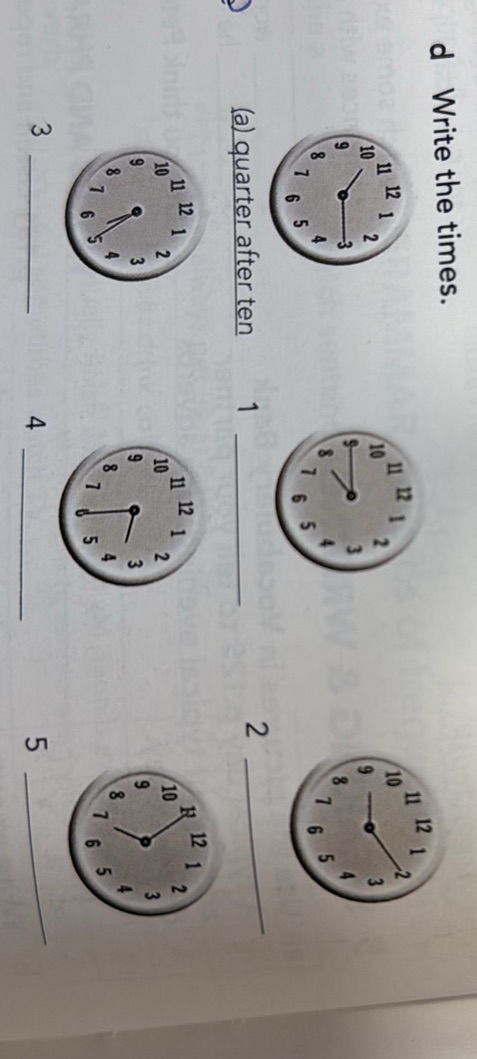 d Write the times. (a) quarter after ten 1 | StudyX