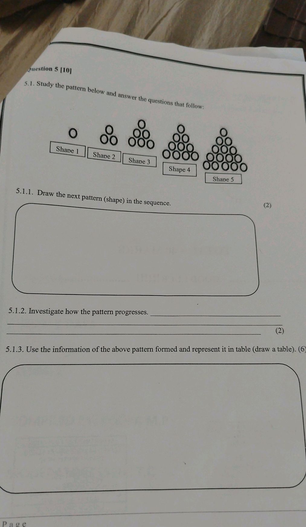 5.1. Study the pattern below and answer the | StudyX