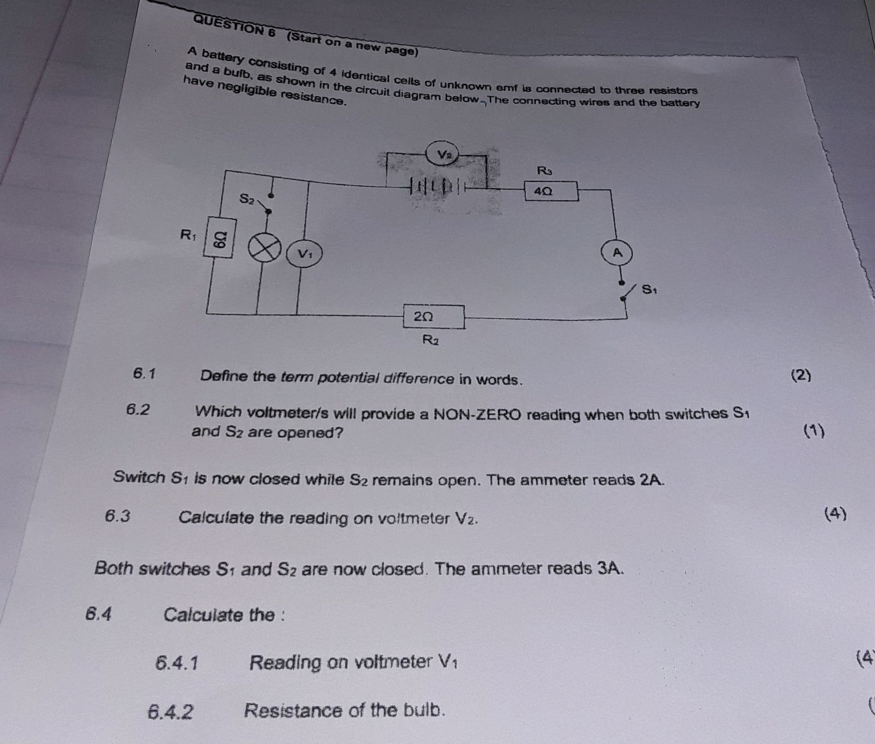 QUESTION 6 (Start on a new page) A battery | StudyX