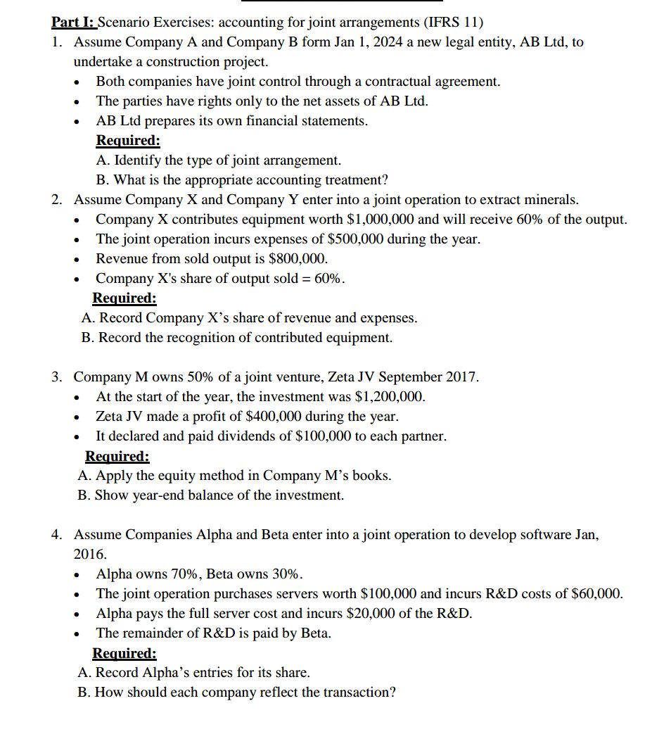 Part I: Scenario Exercises: accounting for | StudyX