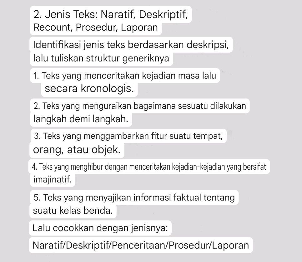 2. Jenis Teks: Naratif, Deskriptif, Recount, | StudyX