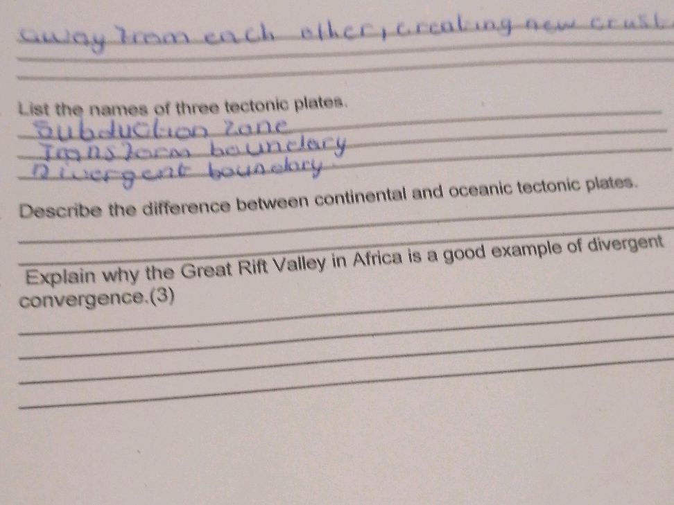 List the names of three tectonic plates. | StudyX