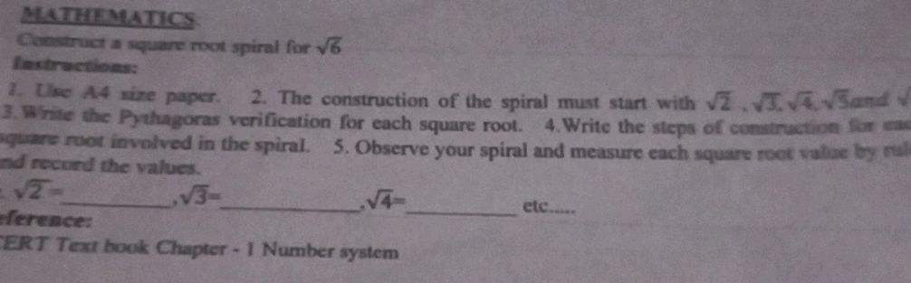 Construct a square root spiral for $ {6}$ | StudyX