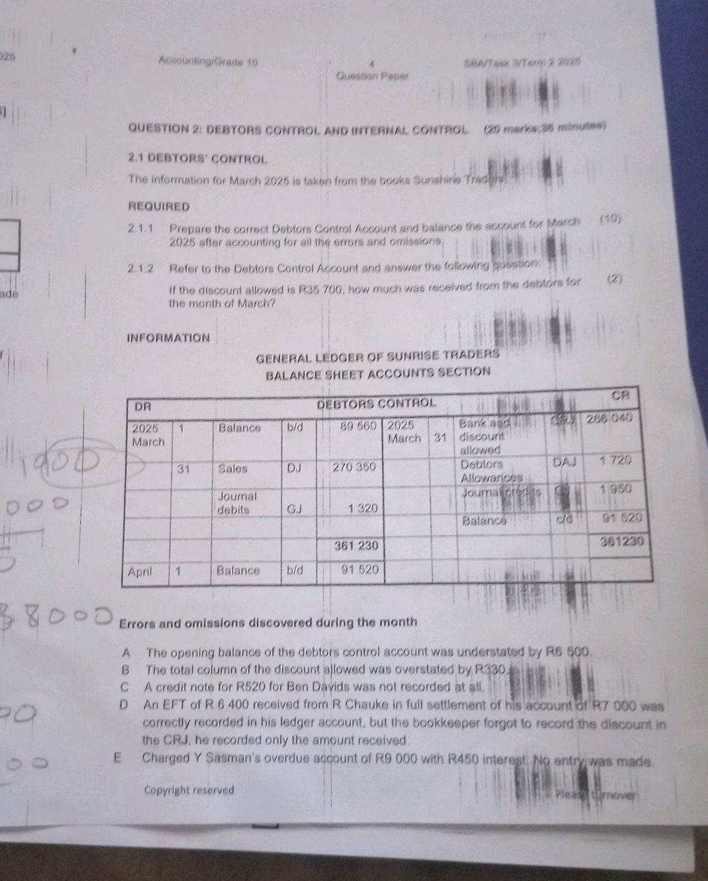 QUESTION 2: DEBTORS CONTROL AND INTERNAL | StudyX
