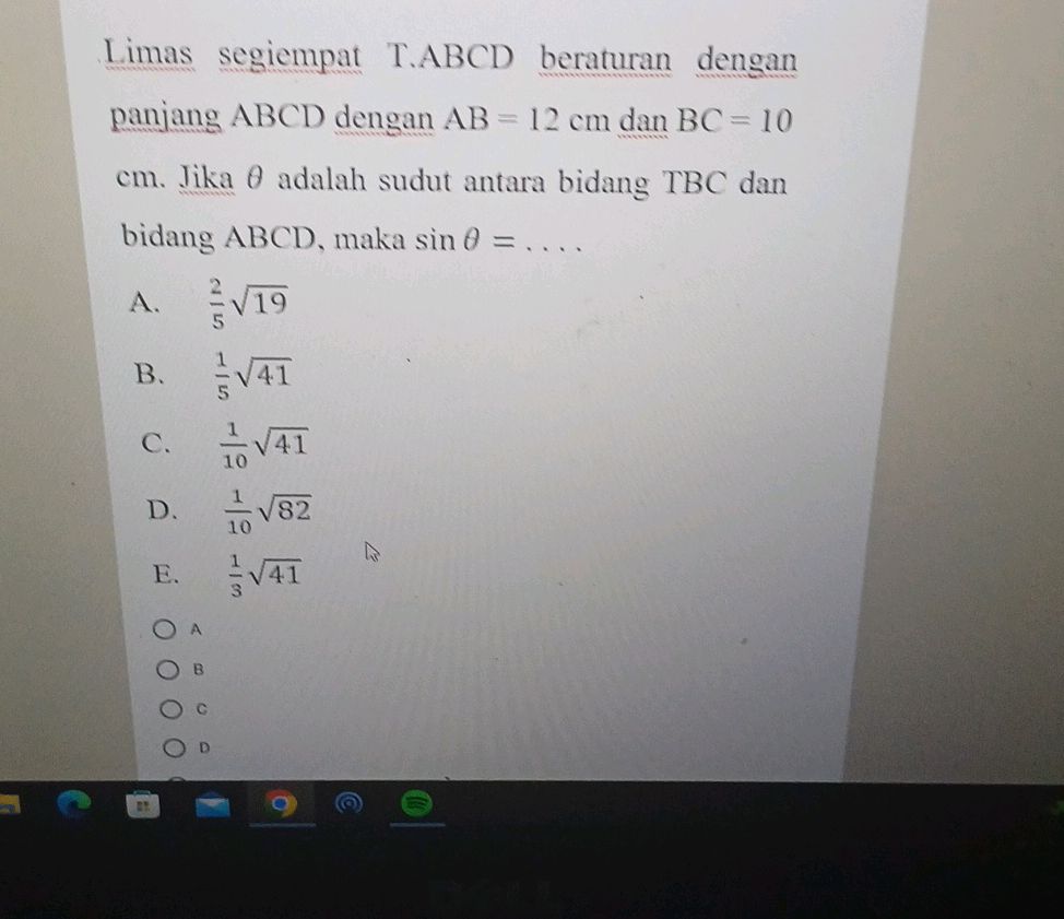 Limas segiempat T.ABCD beraturan dengan | StudyX