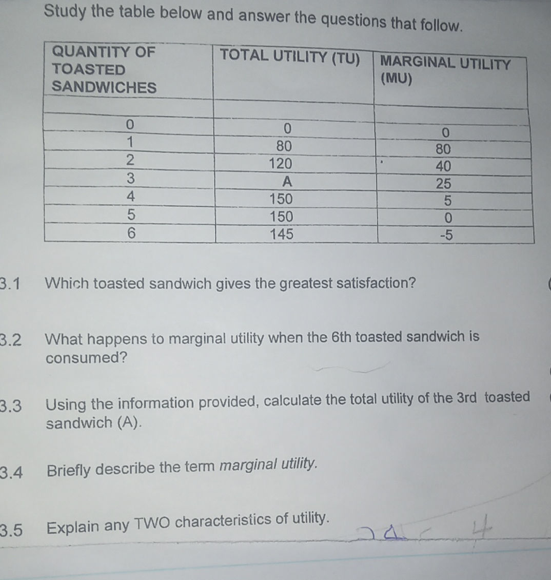 Study the table below and answer the | StudyX