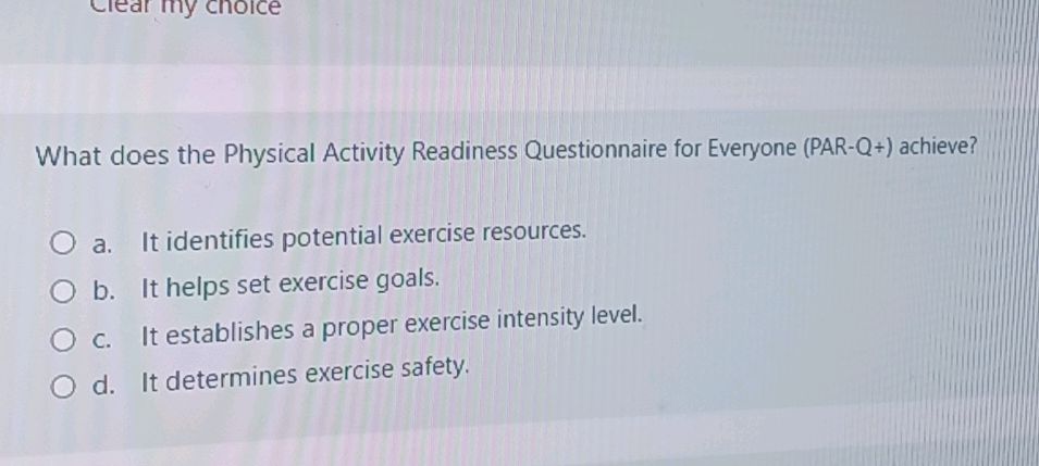 What does the Physical Activity Readiness | StudyX