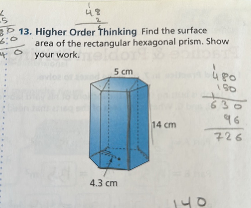 13. Higher Order Thinking Find the surface | StudyX