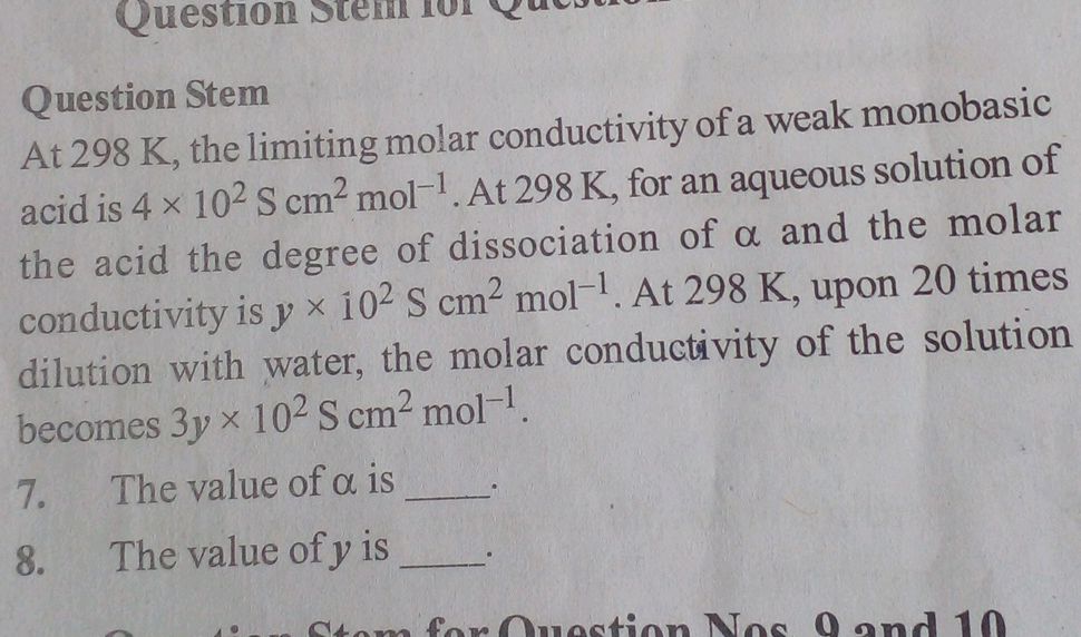 At 298 K, the limiting molar conductivity of | StudyX