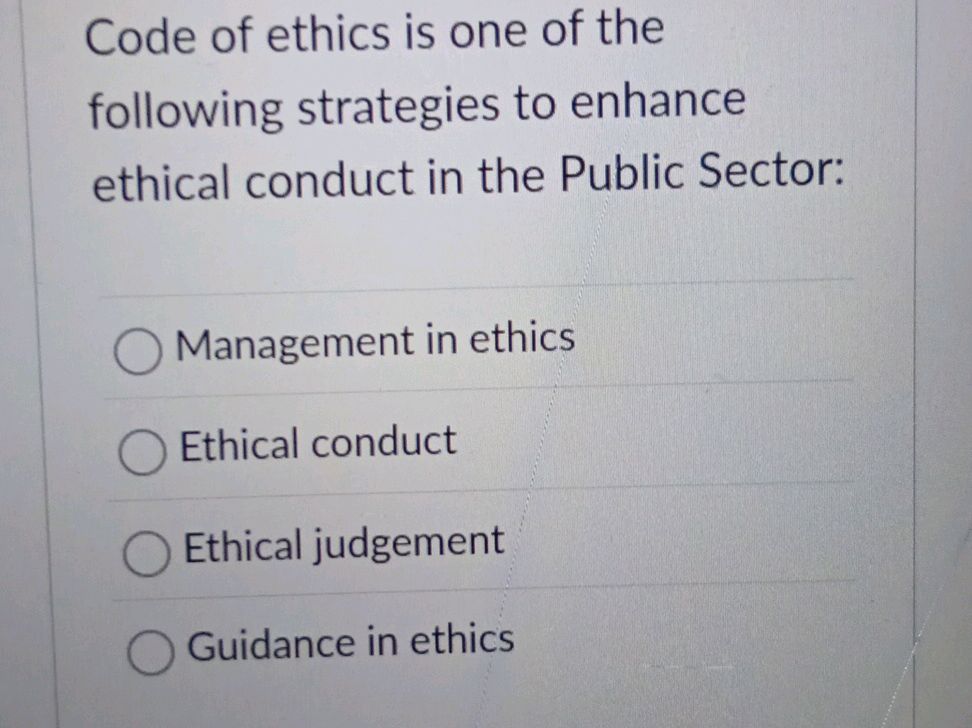 Code of ethics is one of the following | StudyX