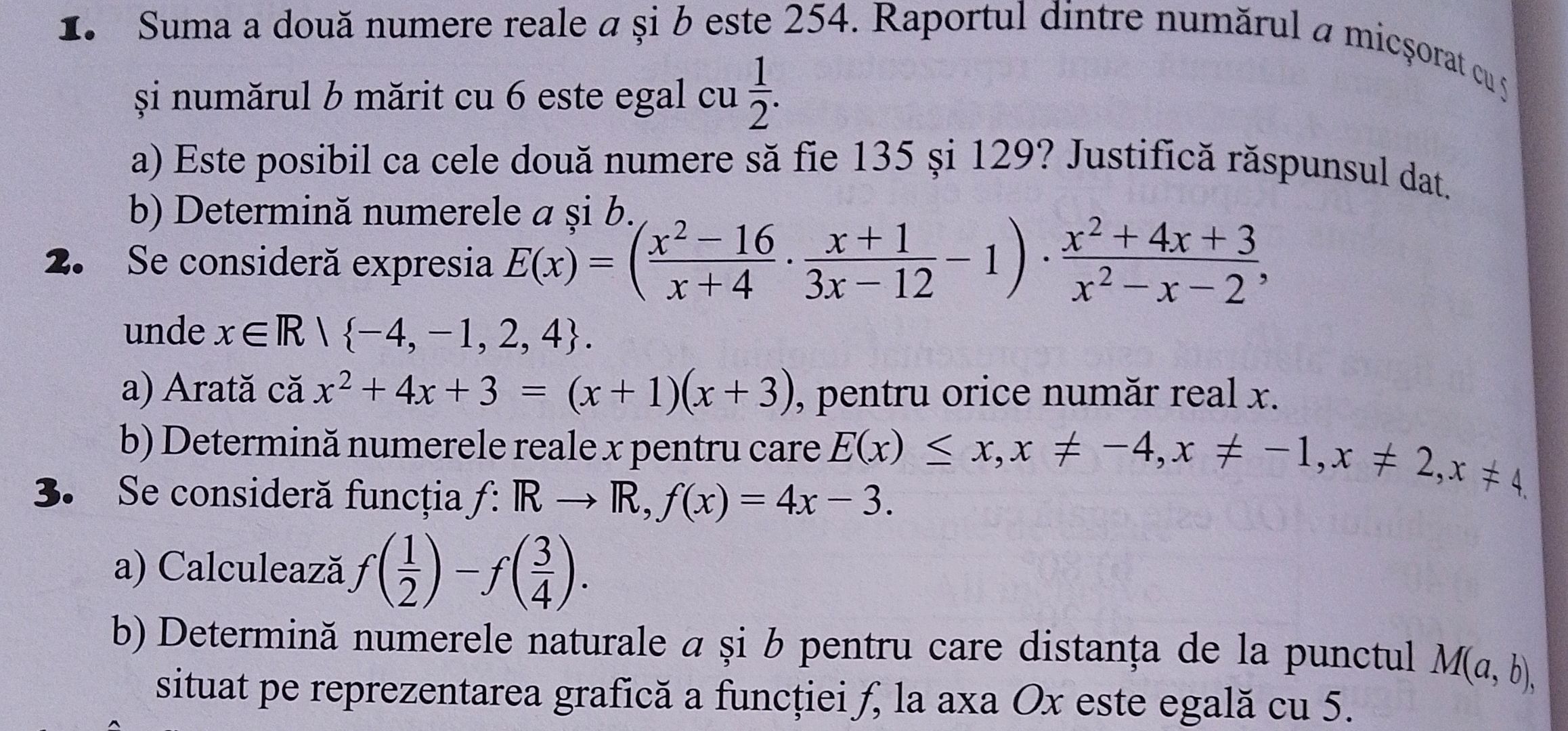 1. Suma a două numere reale a și b este 254. | StudyX