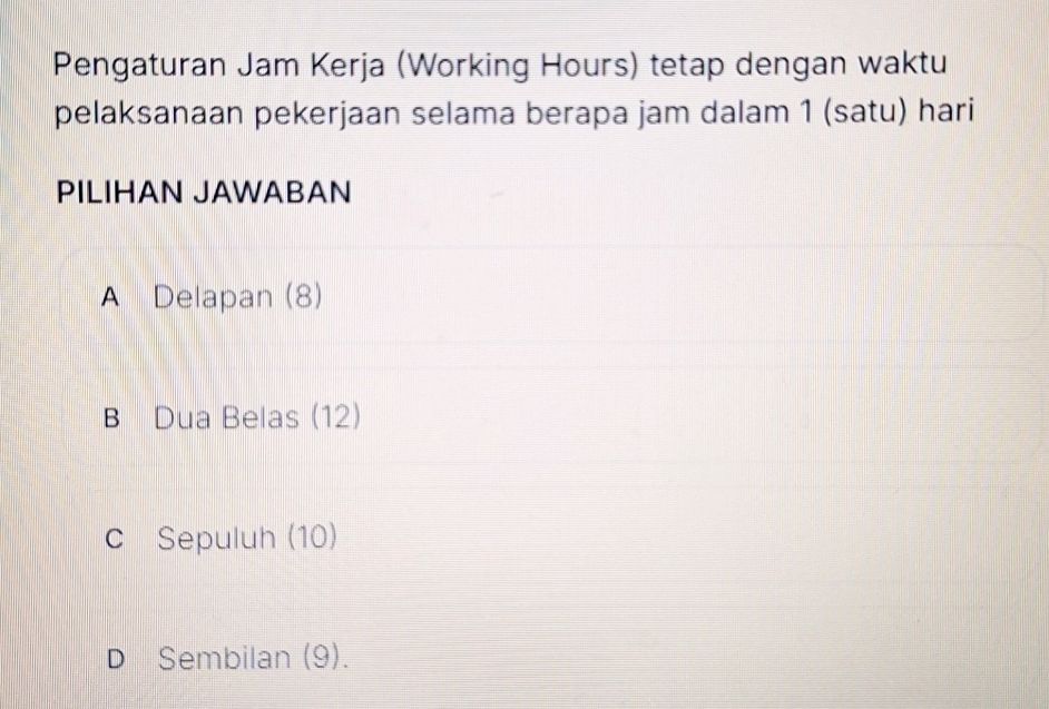Pengaturan Jam Kerja (Working Hours) tetap | StudyX
