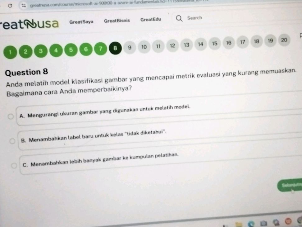 Question 8 Anda melatih model klasifikasi | StudyX