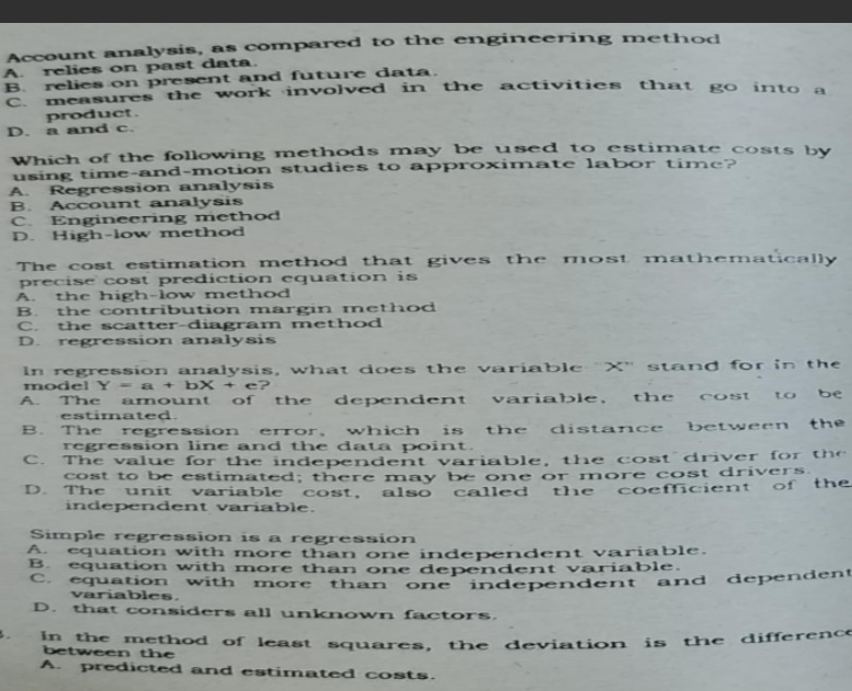 Account analysis, as compared to the | StudyX