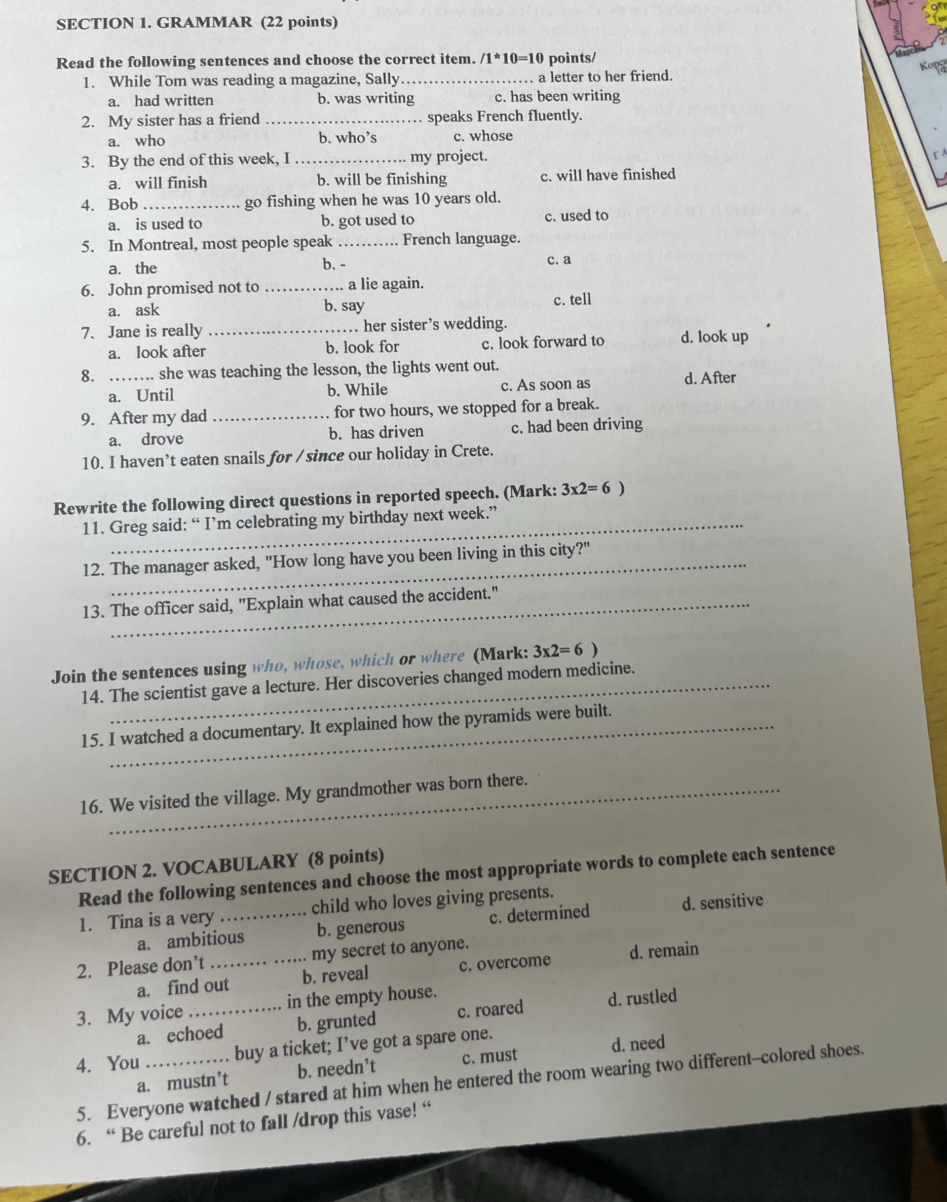 SECTION 1. GRAMMAR (22 points) Read the | StudyX