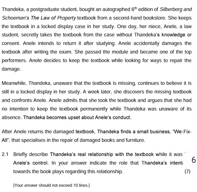 2.1 Briefly describe Thandeka's real | StudyX
