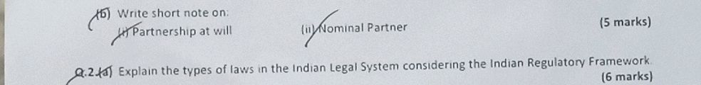 (b) Write short note on: (i) Nominal Partner | StudyX