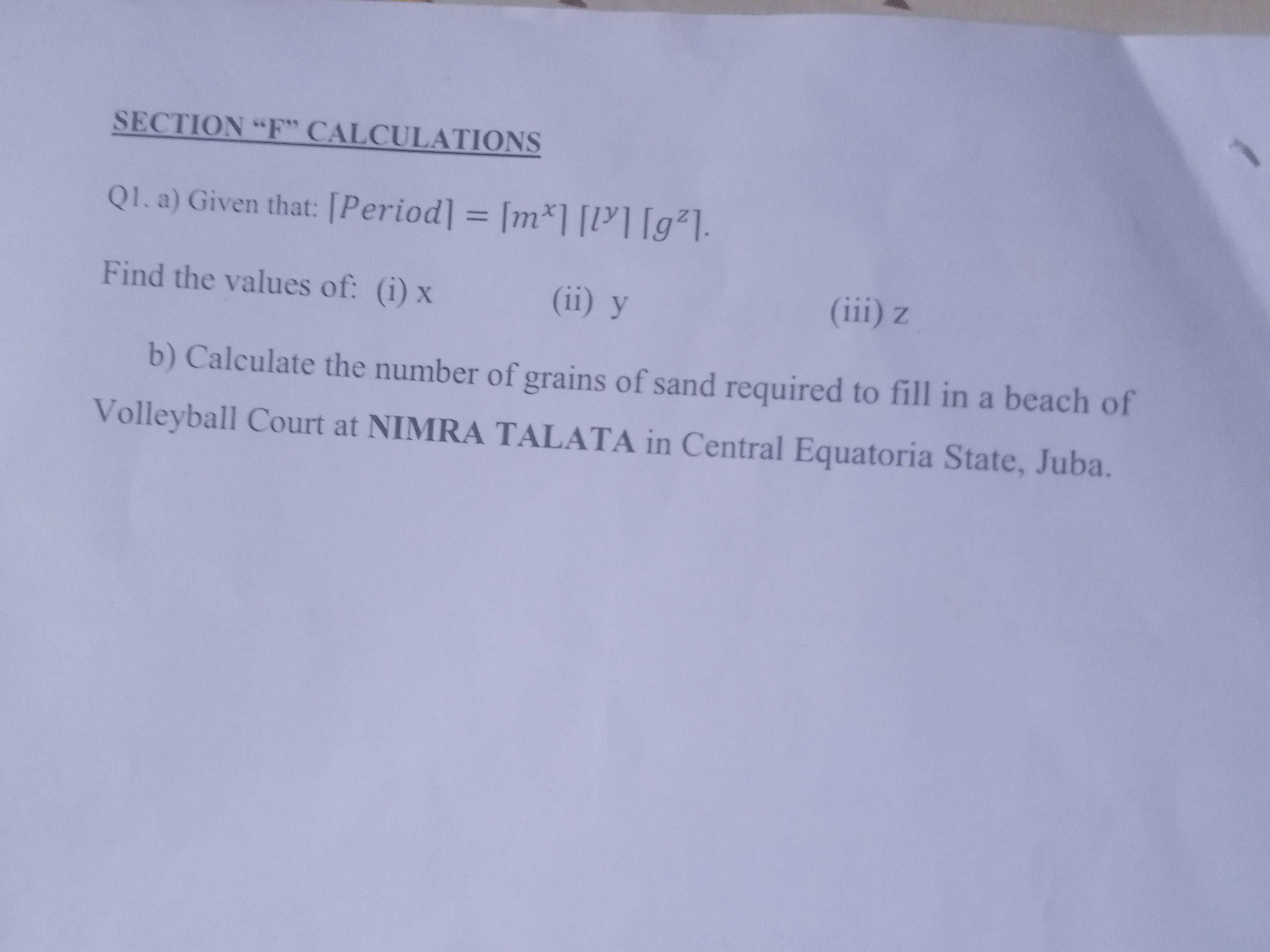 Q1. a) Given that: $[Period] = | StudyX