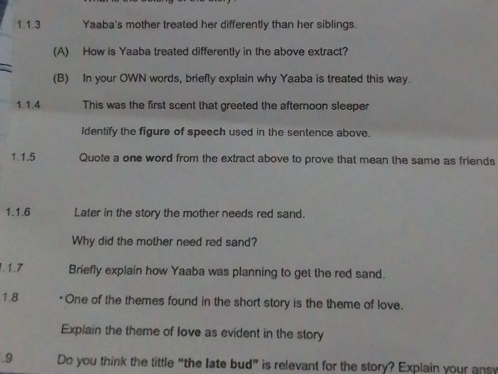 1.1.3 Yaaba's mother treated her differently | StudyX