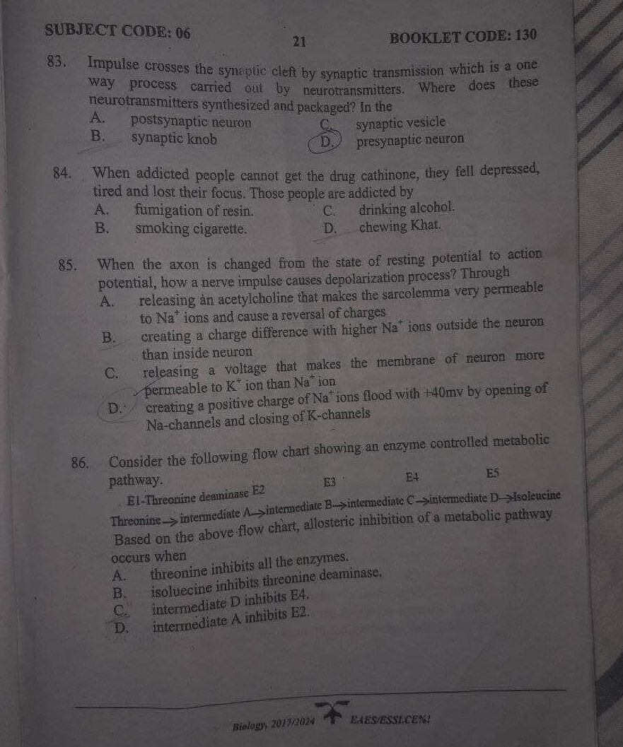 83. Impulse crosses the synaptic cleft by | StudyX