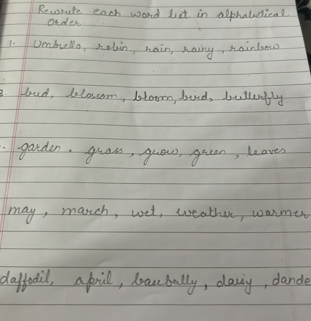 Rewrite each word list in alphabetical | StudyX