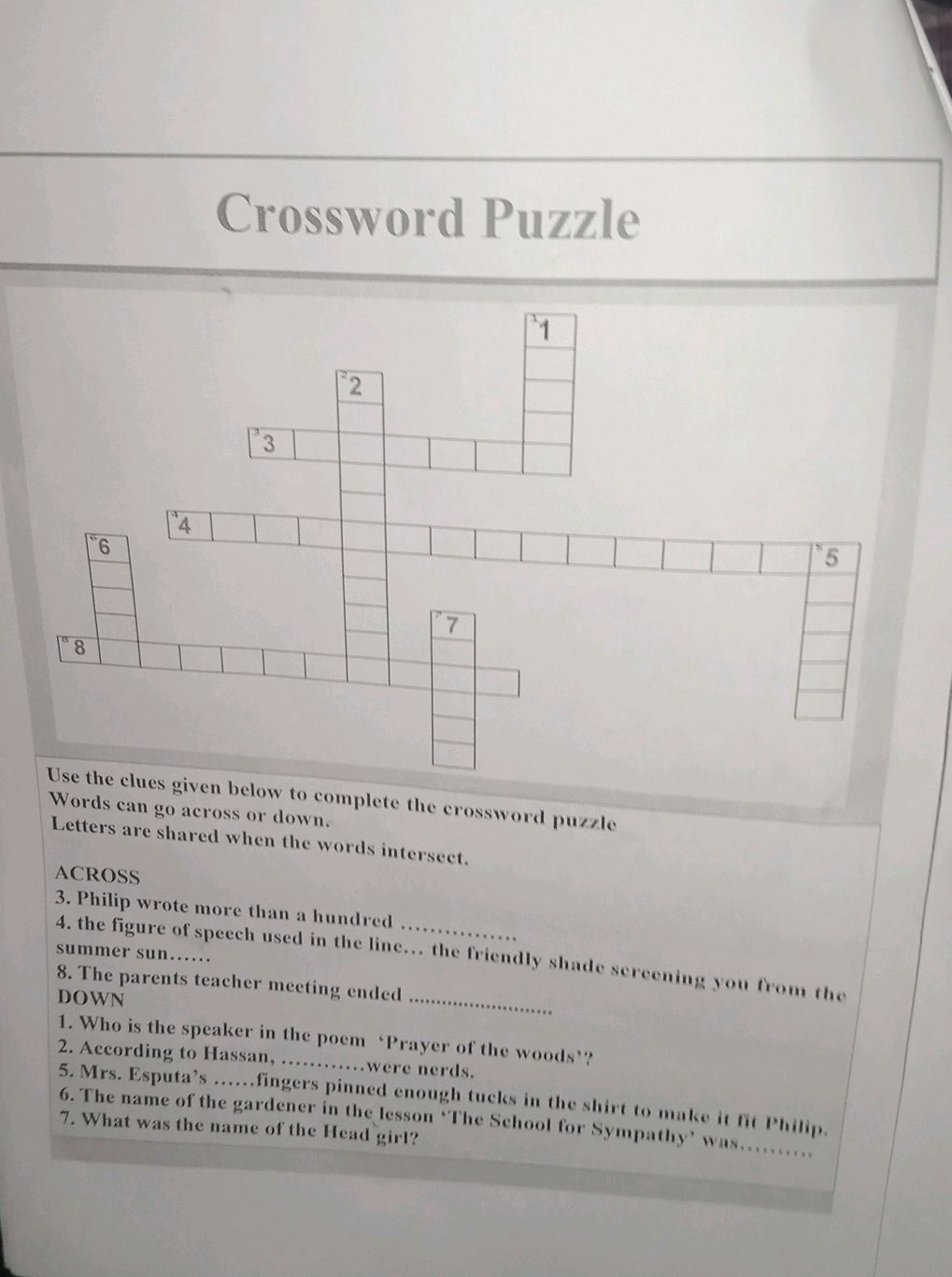 Crossword Puzzle Use the clues given below | StudyX