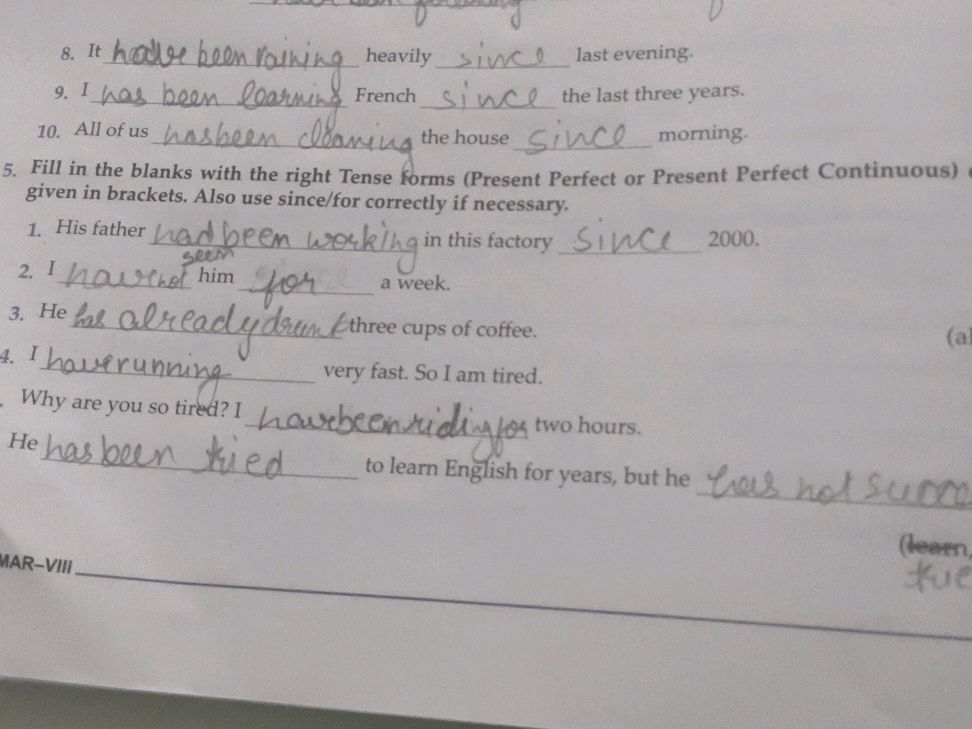 5. Fill in the blanks with the right Tense | StudyX