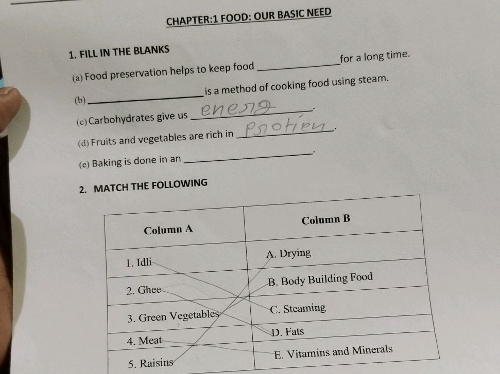 1. FILL IN THE BLANKS (a) Food preservation | StudyX