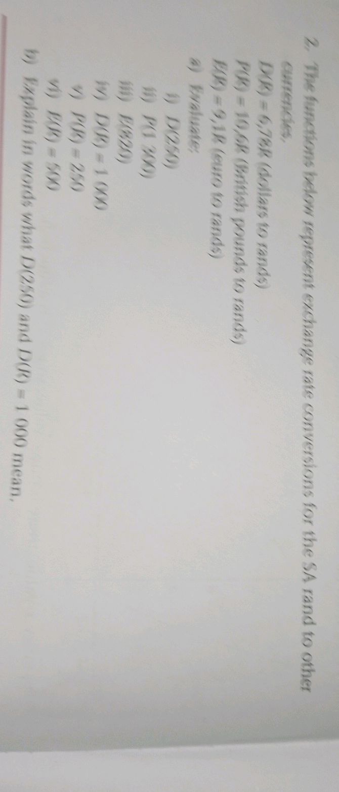 2. The functions below represent exchange | StudyX