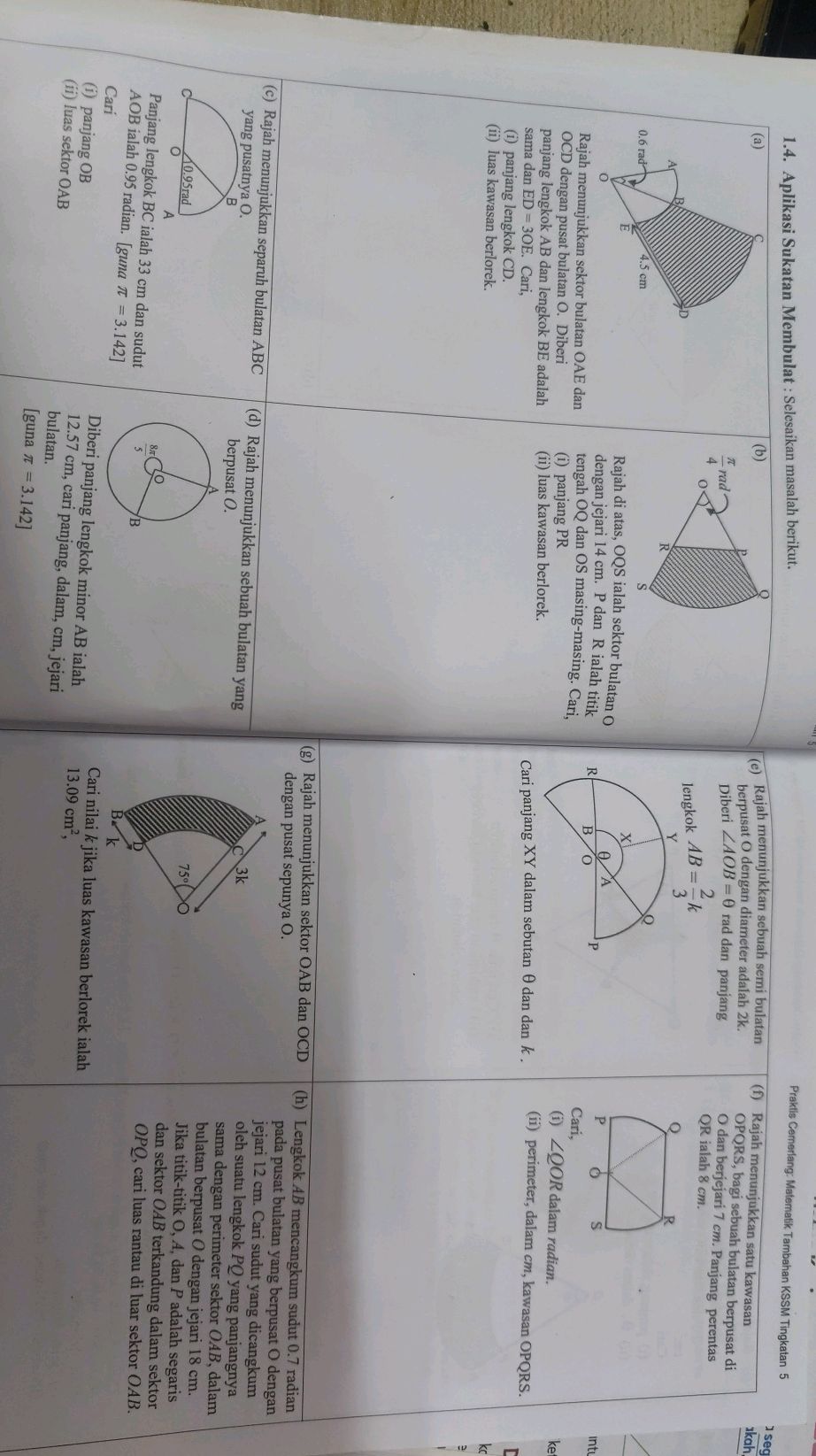 (a) Rajah menunjukkan sektor bulatan OAE | StudyX