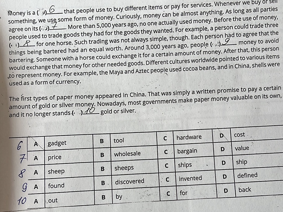 Money is a ( ) 6 that people use to buy | StudyX