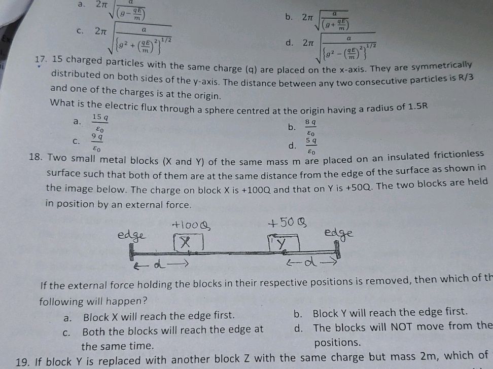 15 charged particles with the same charge