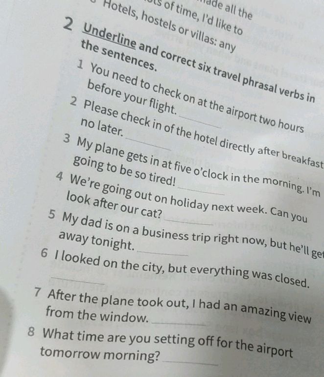 2 Underline and correct six travel phrasal | StudyX