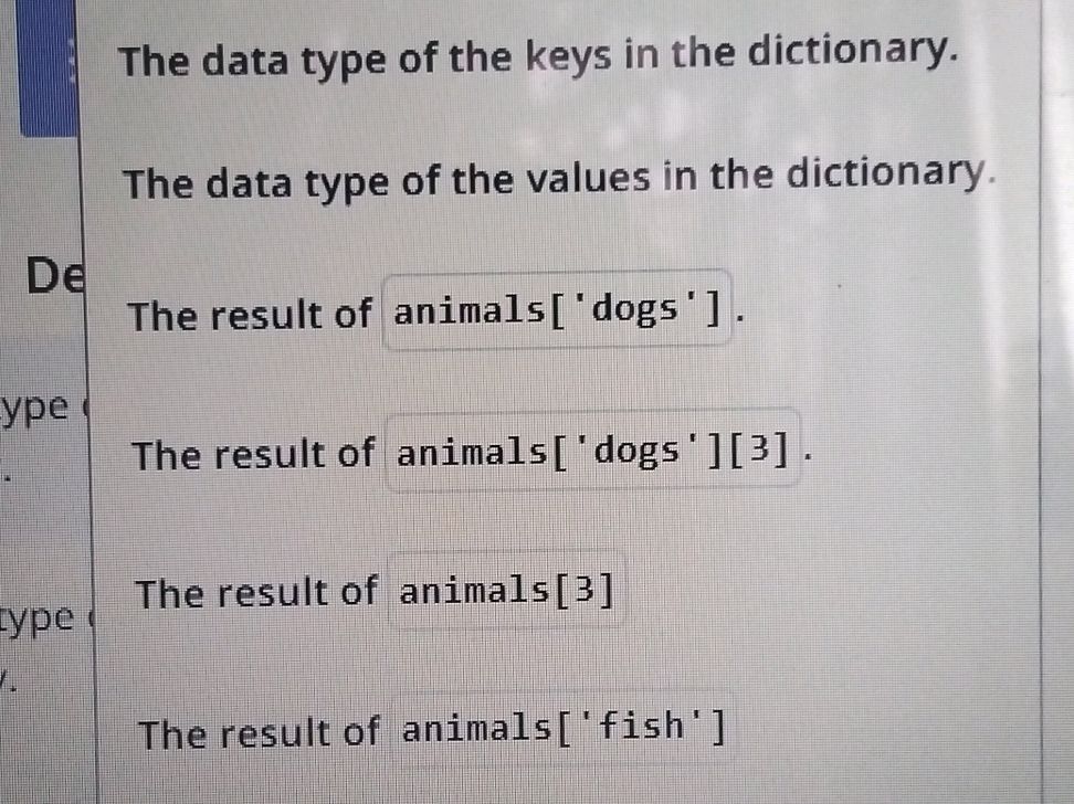 The data type of the keys in the dictionary. | StudyX