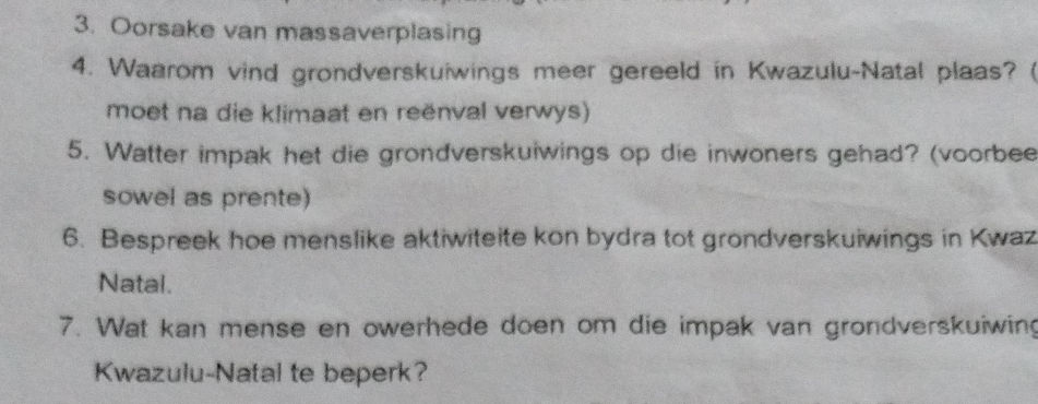 3. Oorsake van massaverplasing 4. Waarom | StudyX