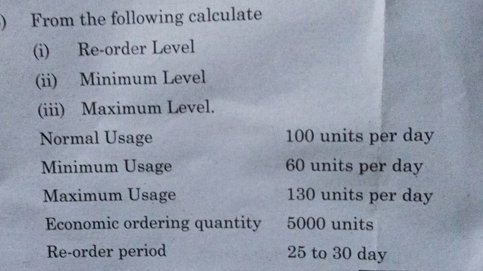 From the following calculate (i) Re-order | StudyX