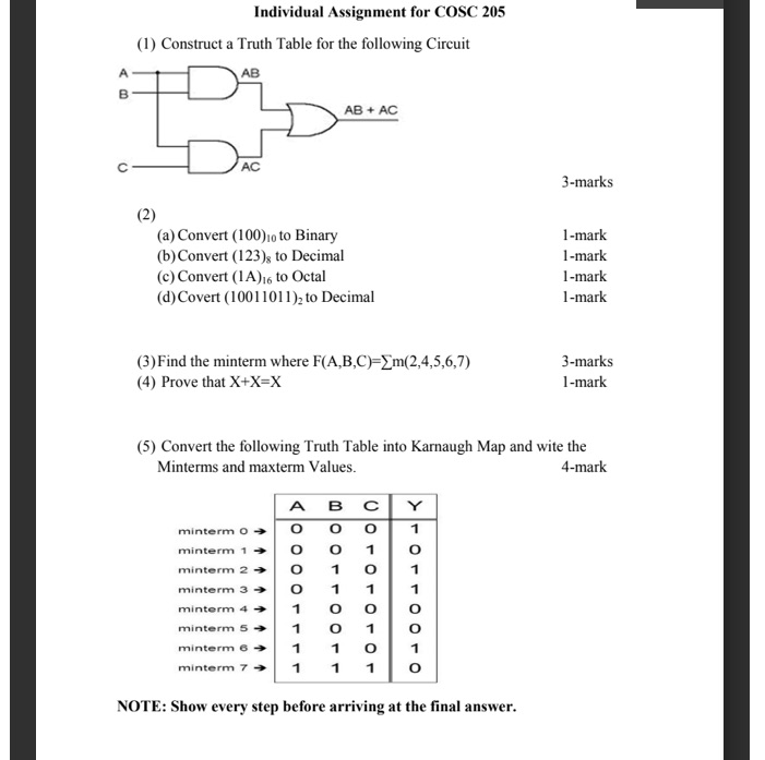 (1) Construct a Truth Table for the | StudyX