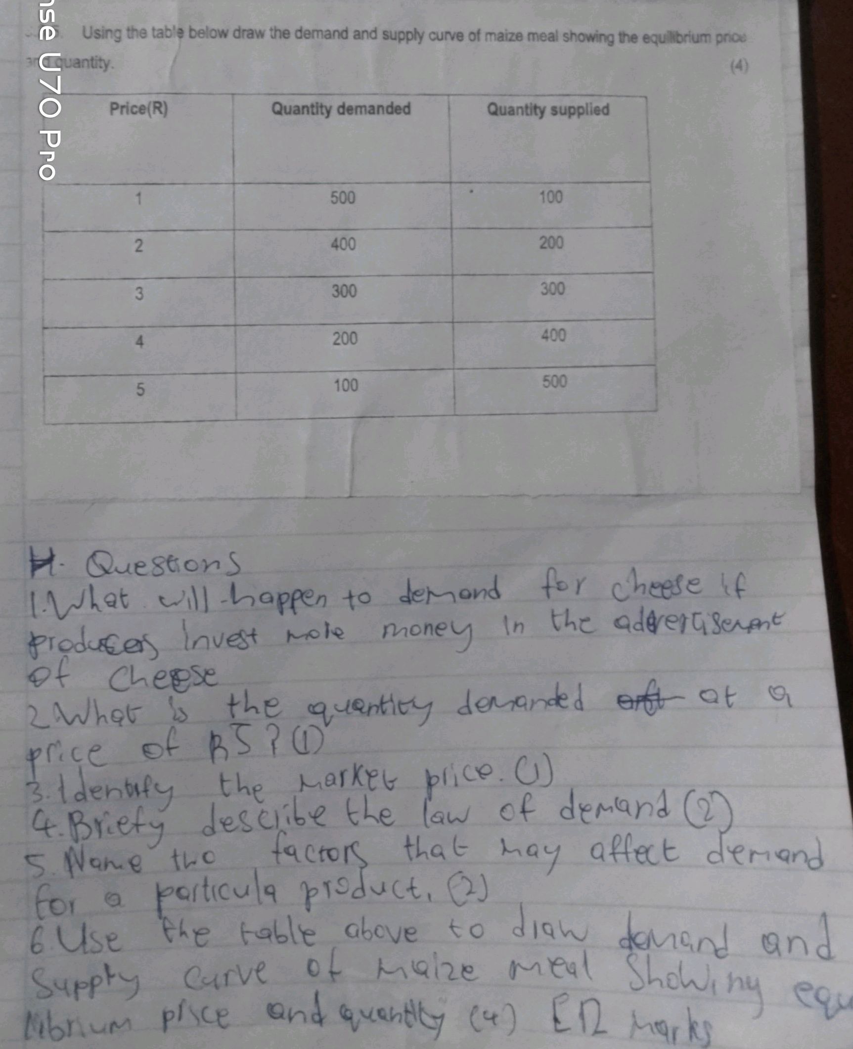Using the table below draw the demand and | StudyX