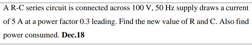 A R-C series circuit is connected across 100 | StudyX