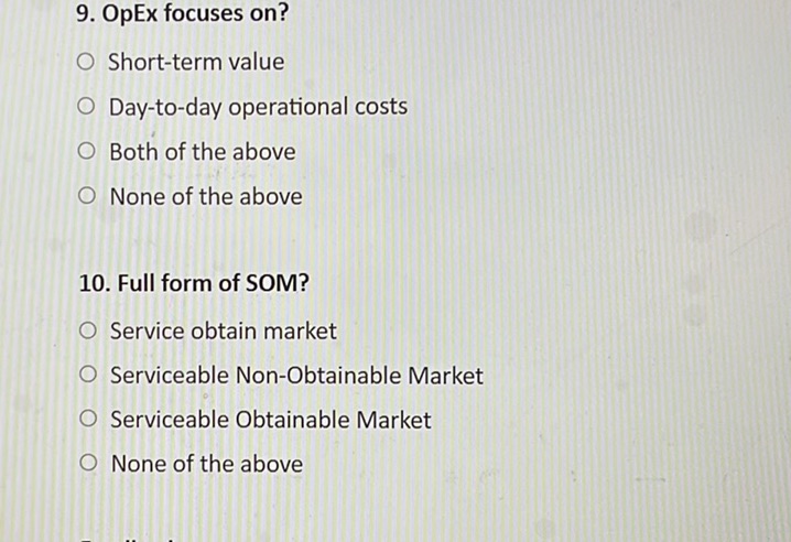 9. OpEx focuses on? Short-term value | StudyX