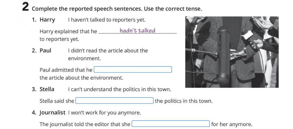 2 Complete the reported speech sentences. | StudyX