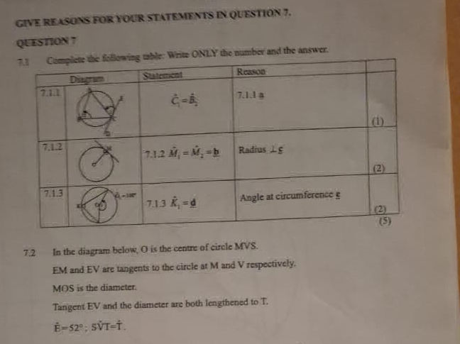 7. Complete the following table: Write ONLY | StudyX