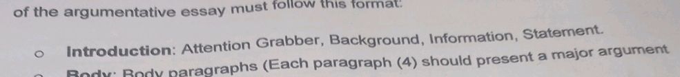 of the argumentative essay must follow this | StudyX