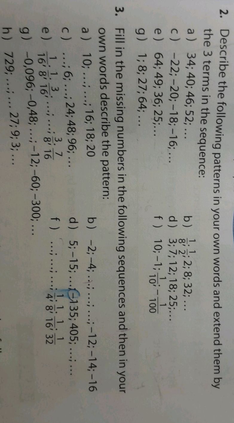 2. Describe the following patterns in your | StudyX
